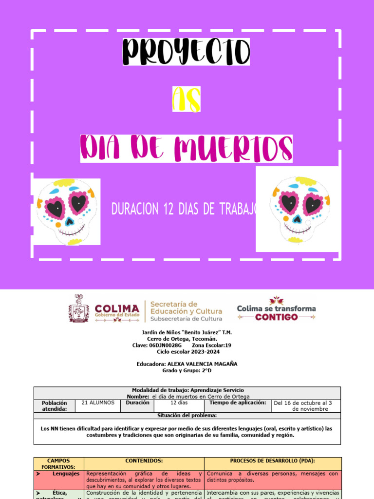 Proyecto DIA DE MUERTOS | PDF | Evaluación | Educación de la primera ...