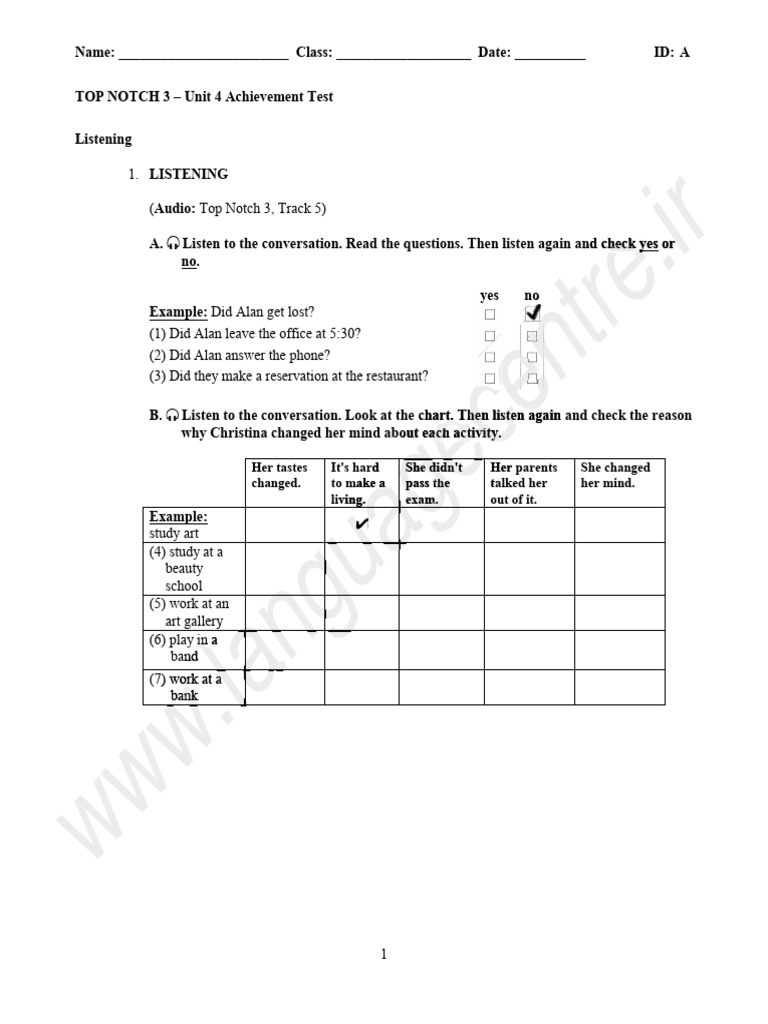 Top Notch 3a Unit 4 Test | PDF