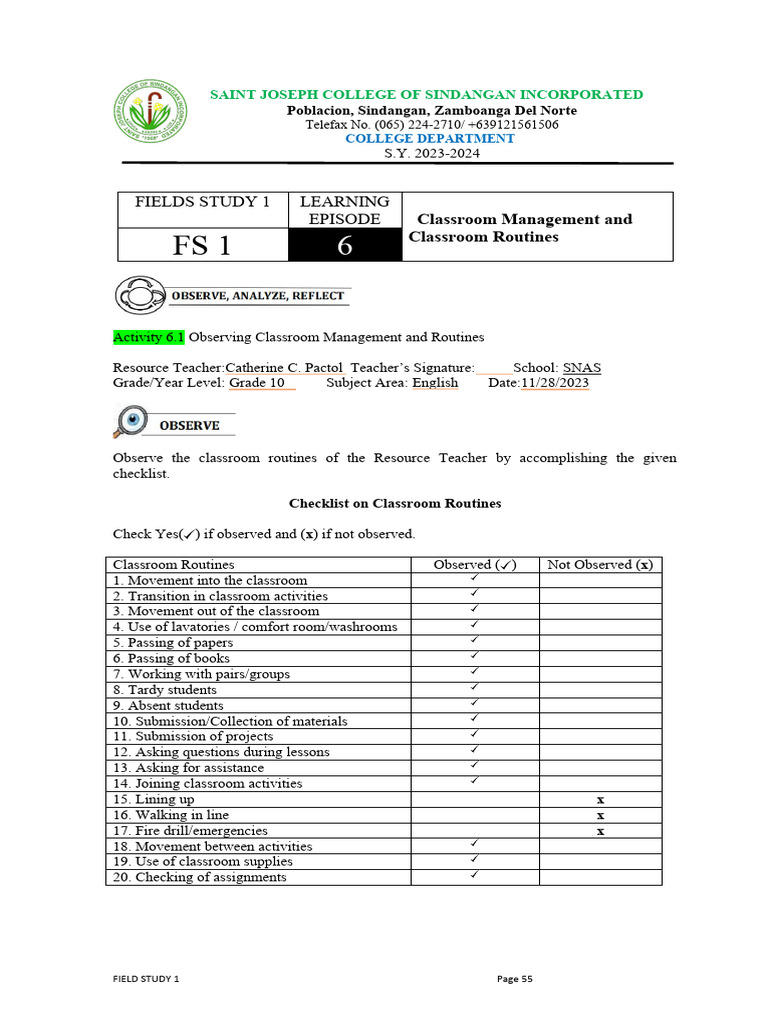 Classroom Management Insights: FS 1 Episode 6 | PDF | Curriculum ...