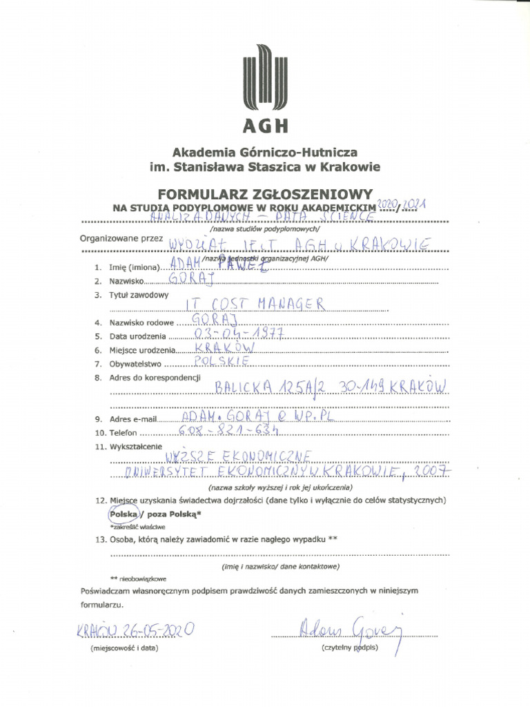 Formularz Zgłoszeniowy 1 | PDF