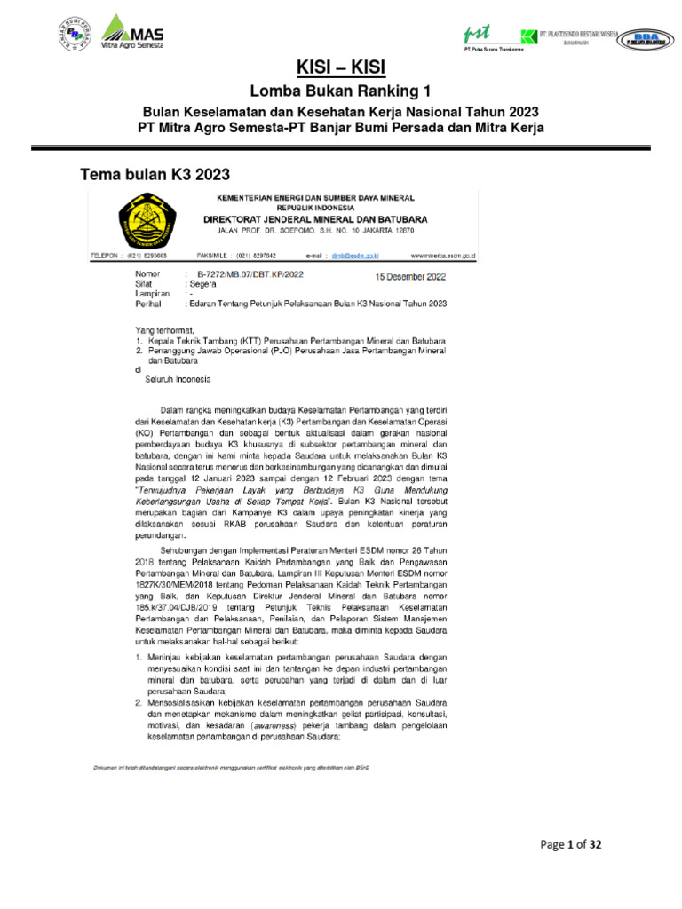 Kisi-Kisi Lomba Bukan Ranking 1 BK3N 2023 - MAS, BBP, PBW - BBA, PST | PDF