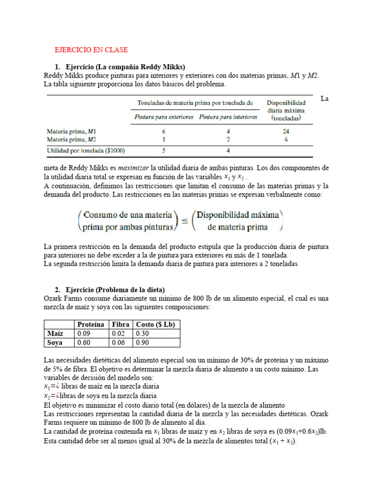 Ejercicio en Clase PL | PDF | Alimentos | Nutrición