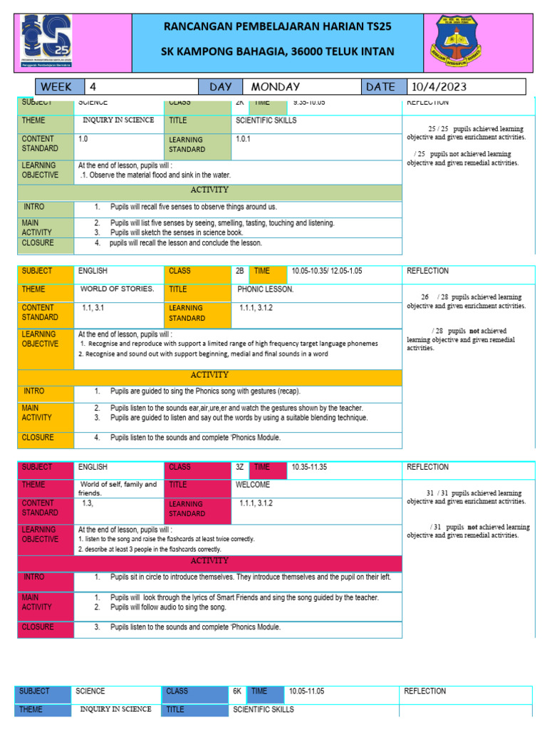Week 4 Lesson Plan | Download Free PDF | Phonics | Senses
