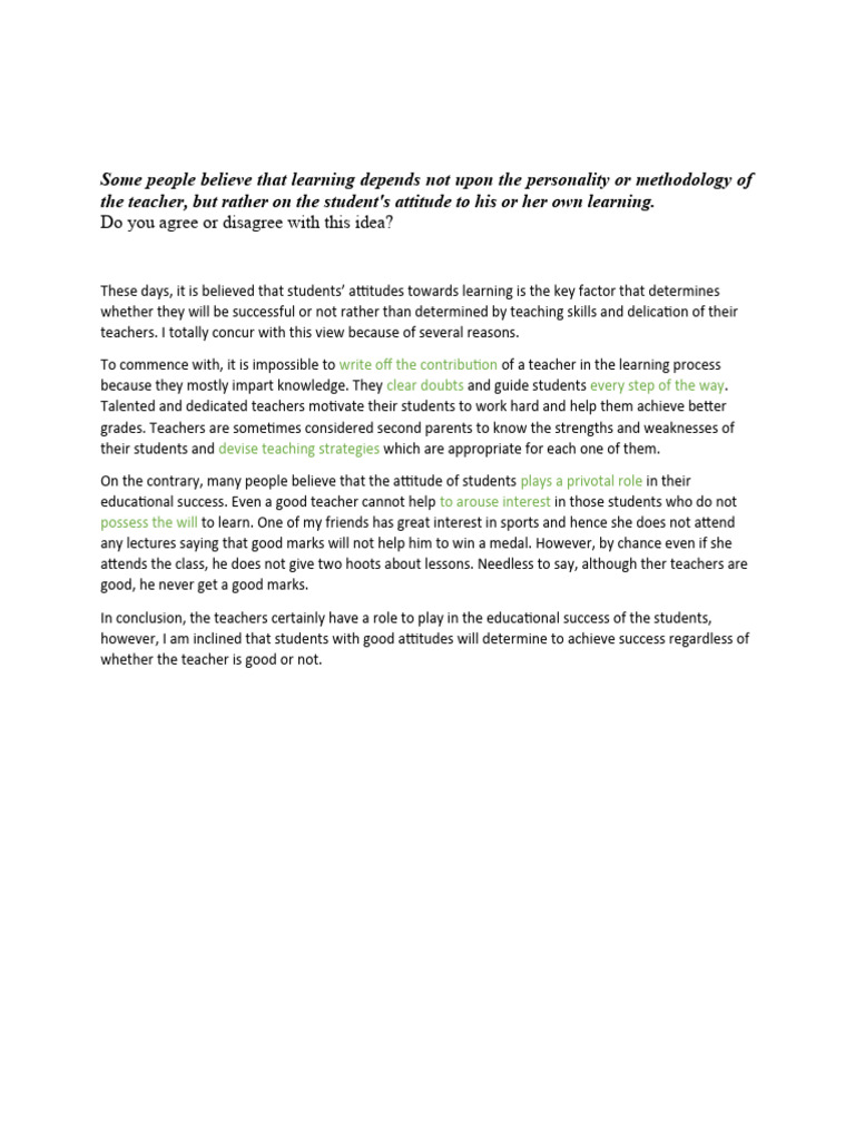 Attitudes of Students Towards Learning | PDF