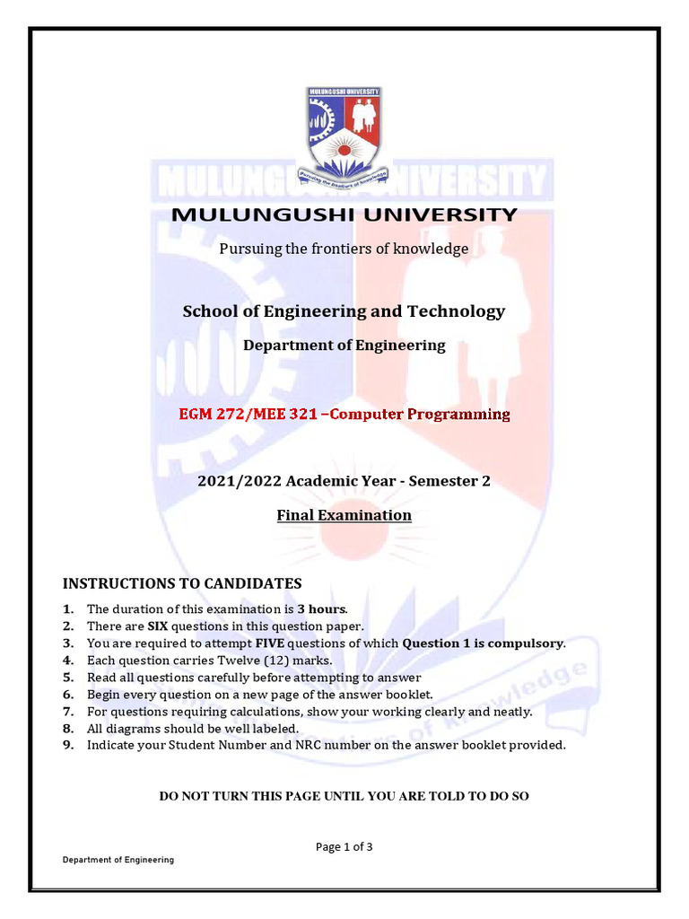 C Programming Final Exam Instructions | PDF | Computer Programming ...