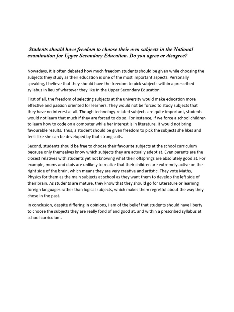 Freedom of Subject Choice in Education | PDF | Wellness