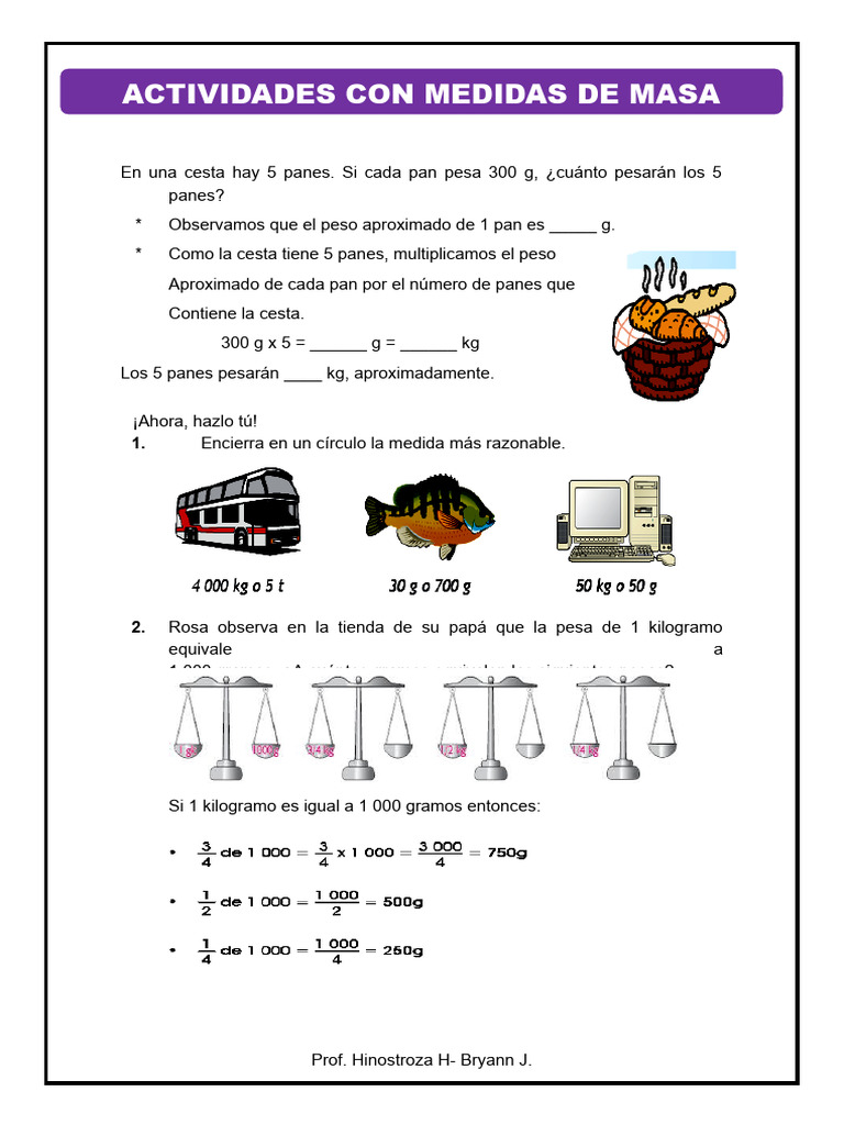 Medidas de Masa para Cuarto Grado de Primaria | PDF | Kilogramo | Panes