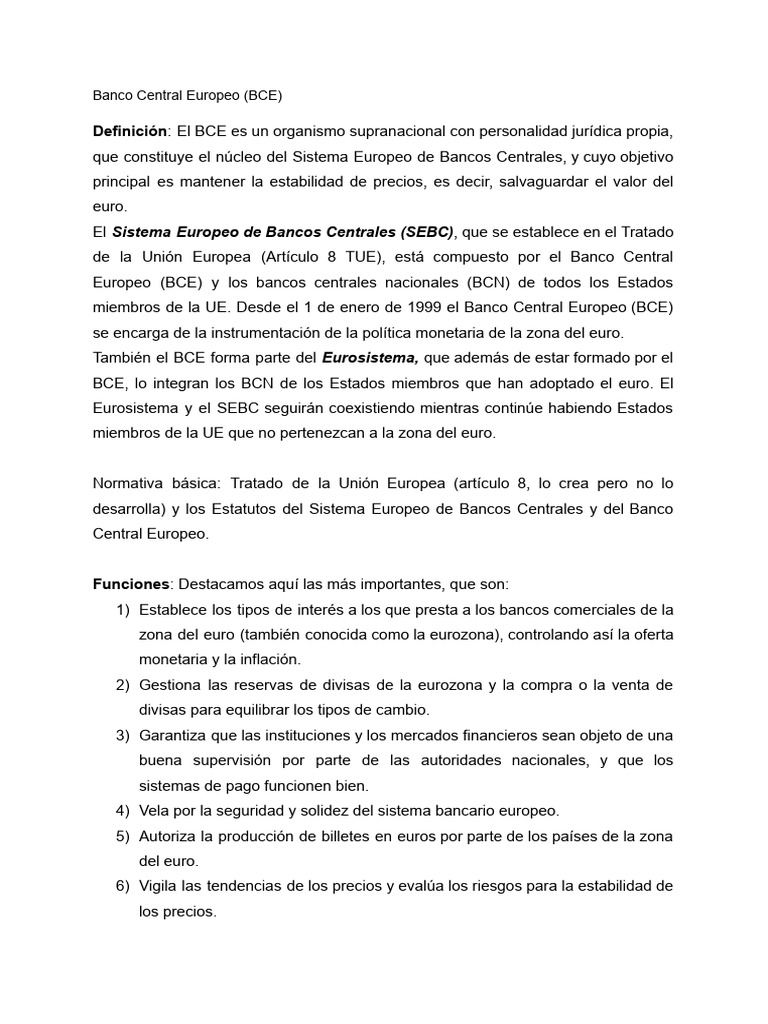 Banco Central Europeo (BCE) | PDF | Banco central europeo | Zona euro