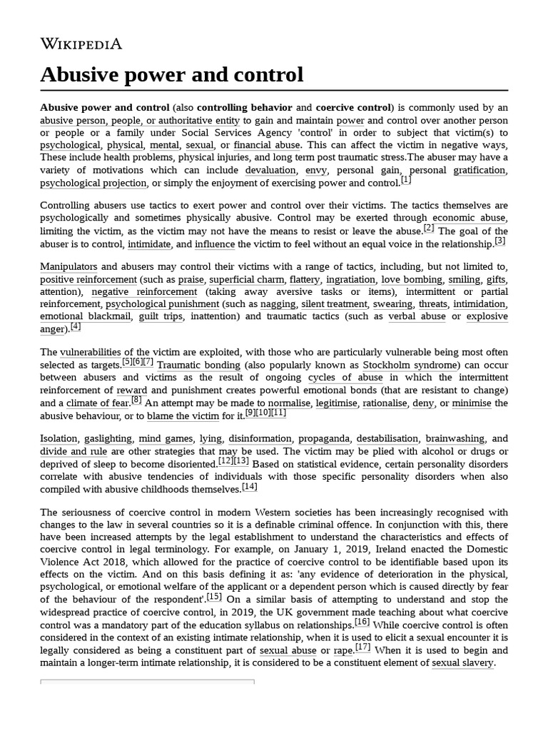 Abusive Power and Control | PDF | Power (Social And Political) | Social ...