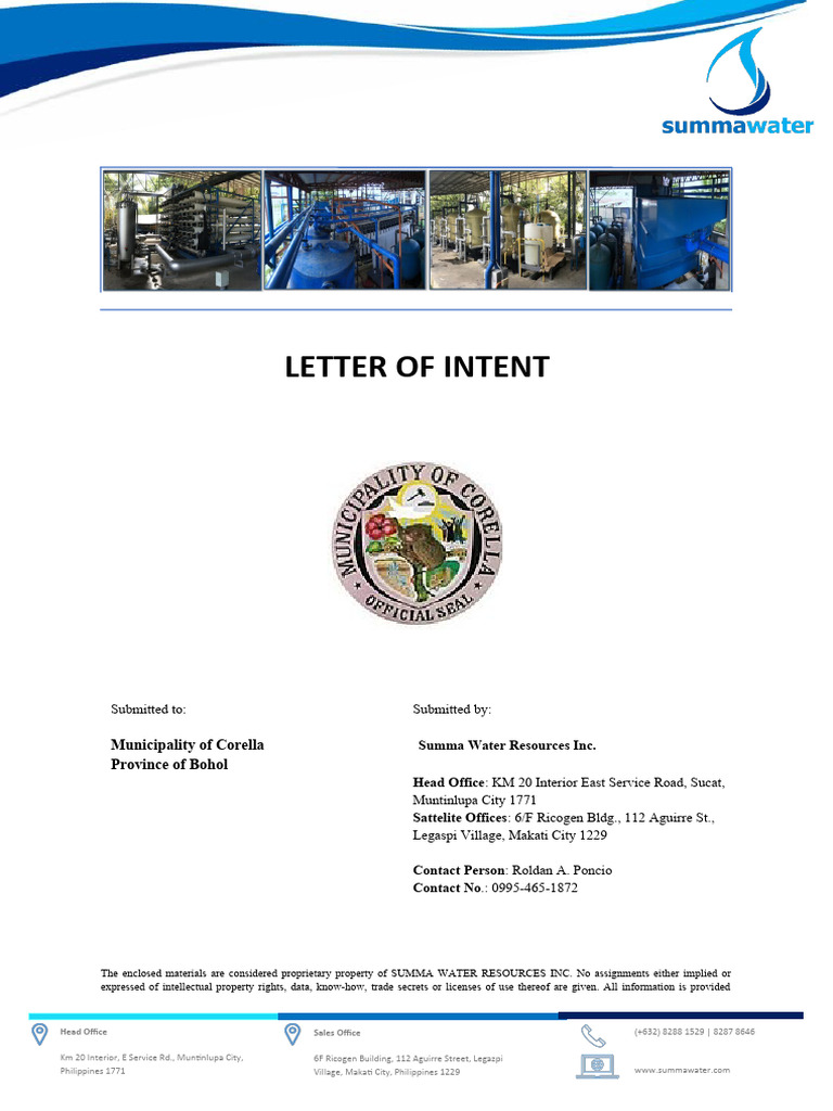 Letter of Intent For CORELLA | PDF | Economies | Water Management