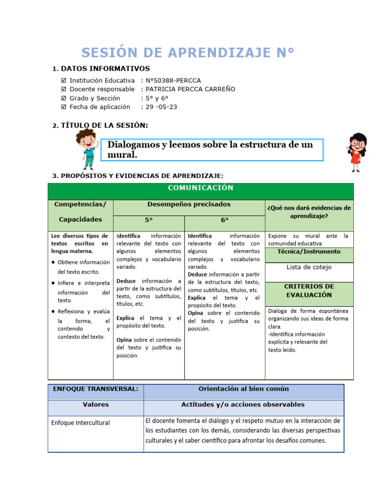 Sesion Periodico Mural V Ciclo | Descargar gratis PDF | Aprendizaje | Evaluación
