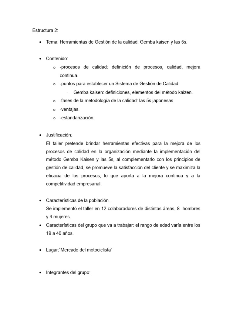 Taller Kaizen | PDF | Gestión de la calidad | Business