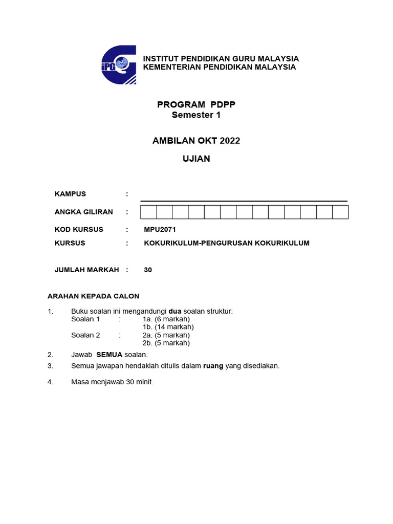 Soalan Ujian PDPP Mpu2071 | PDF