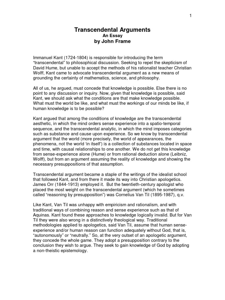 John Frame - TranscendentalArguments | Download Free PDF | Christian ...