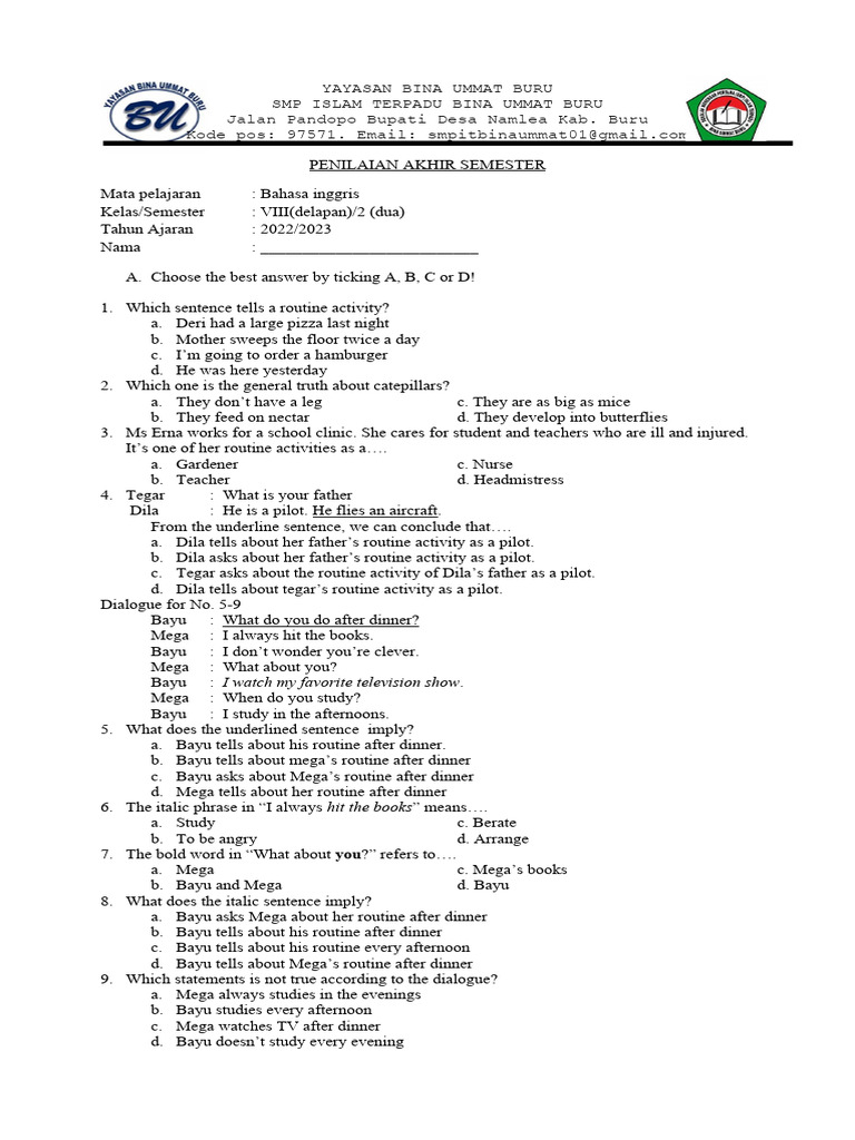 Soal Bing Kelas VIII | PDF