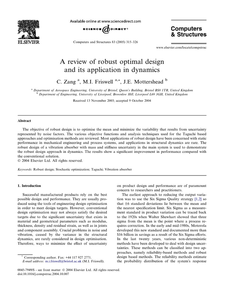 A Review of Robust Optimal Design and Its Application in Dynamics | PDF | Mathematical ...