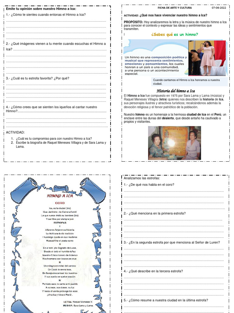 5° FICHA ART. EL HIMNO A ICA 07-06-2022 | PDF