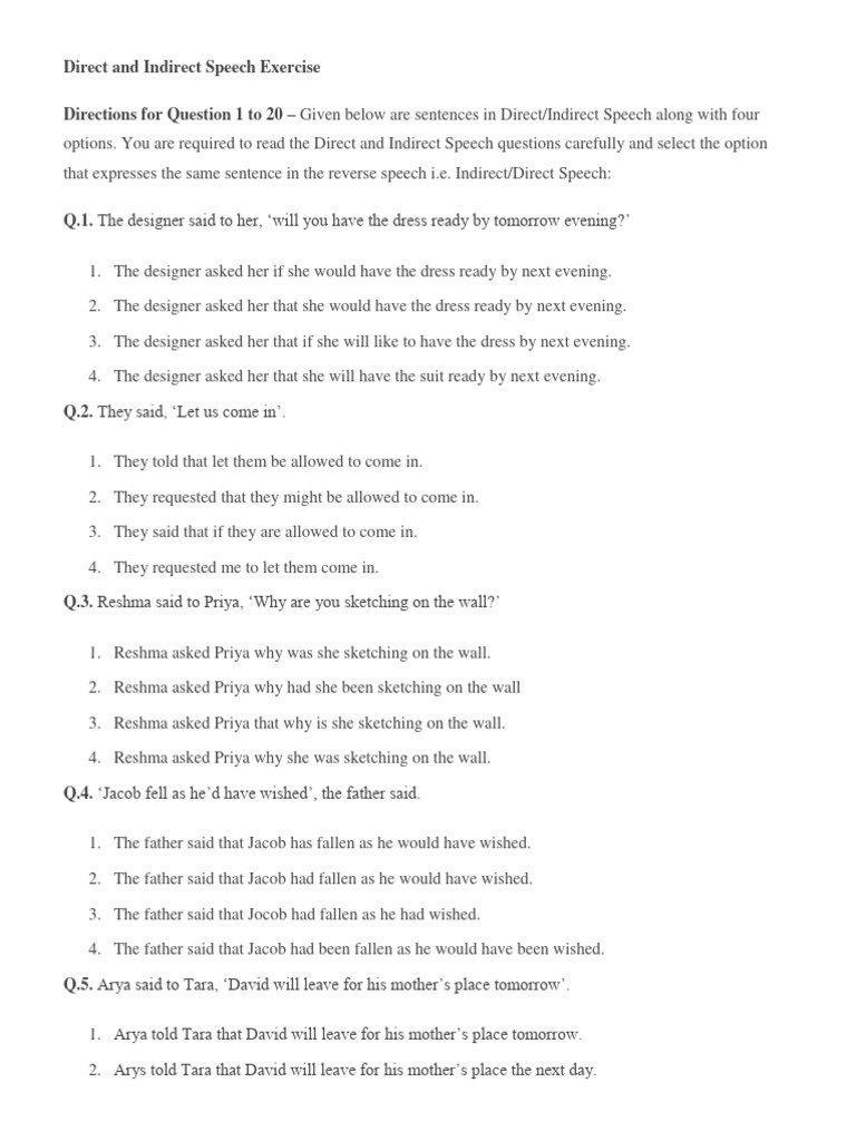 Direct and Indirect Speech Exercise | PDF