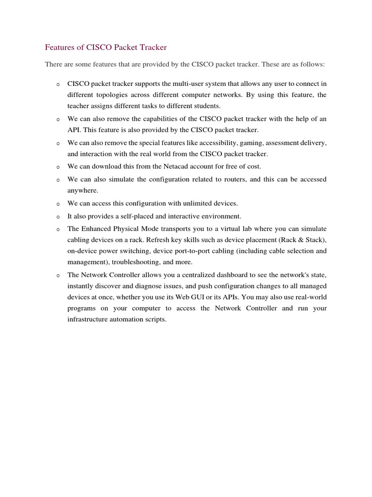 Features of CISCO Packet Tracker | PDF