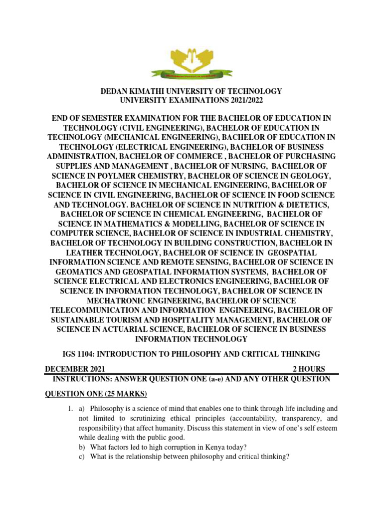 Igs 1104 Introduction To Philosophy and Critical Thinking | PDF ...