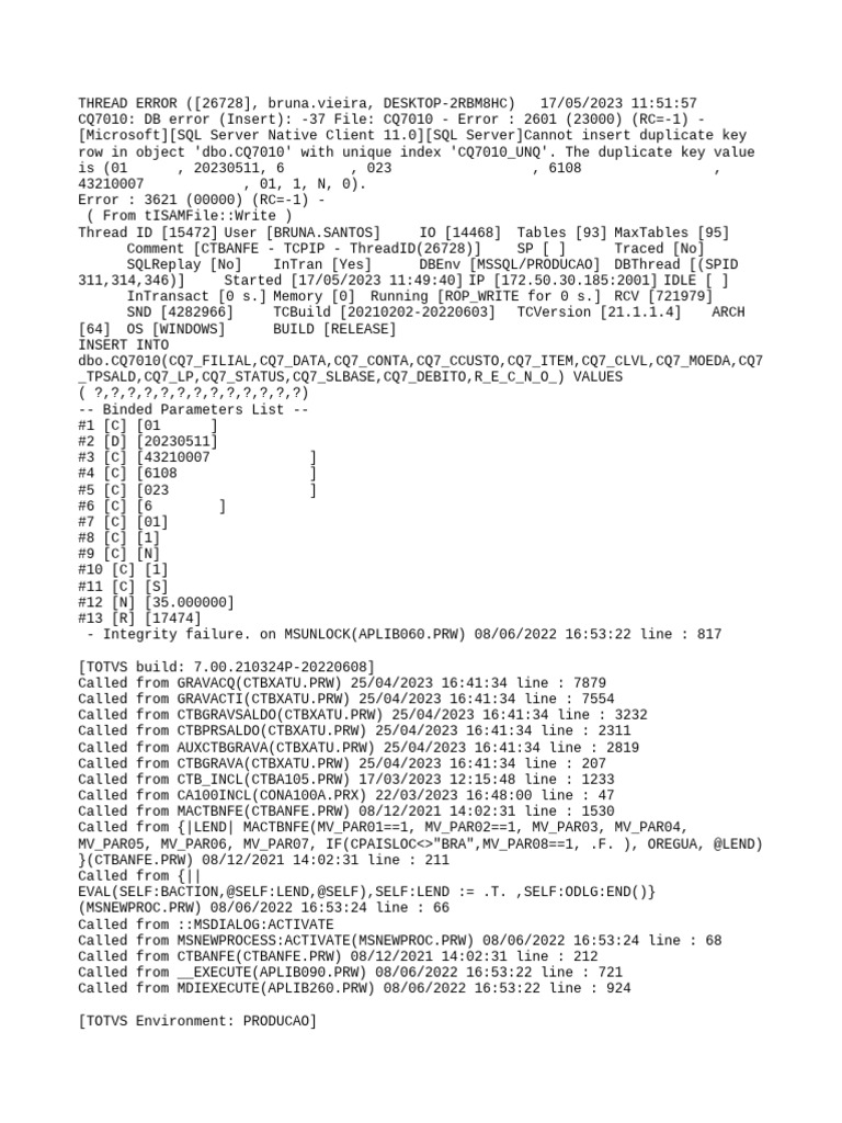 Erro 11-05 | PDF | Microsoft Sql Server | Information Technology Management