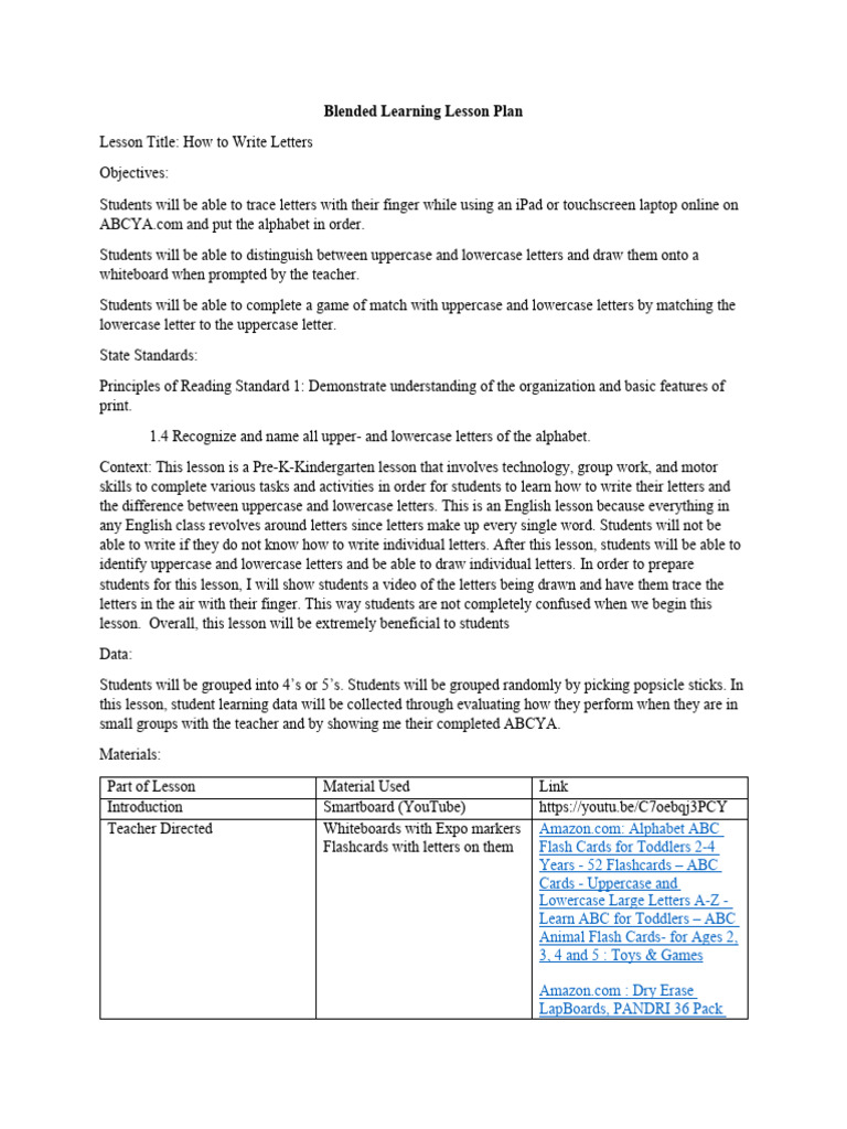 Blended Learning Lesson Plan | PDF | Letter Case | Flashcard