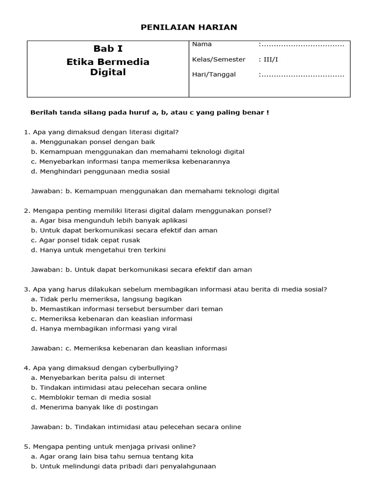 Soal Penilaian Harian Kelas 3 Tema 3 | PDF