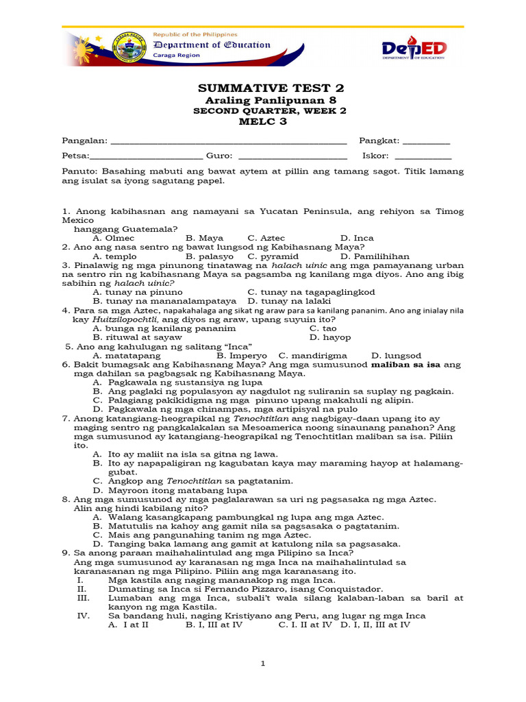 Summative Test 2 Week 2 Melc 3 QTR 2 Grade 8 Final Mero 1 | PDF