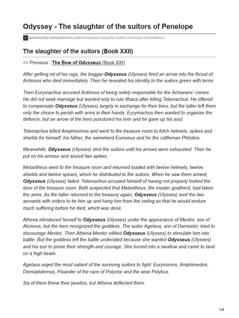 Odyssey - The Slaughter of The Suitors of Penelope | PDF | Odyssey | Homer