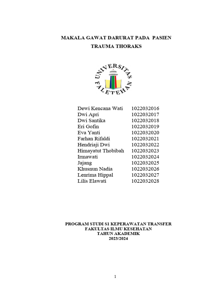 Makalah Trauma Thorak Kelompok 2 Fix | PDF