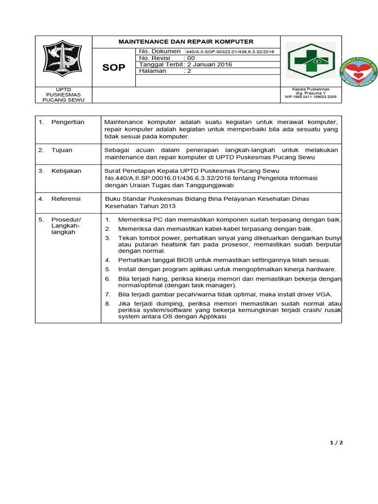 Sop Maintenance Dan Repair Komputer | PDF