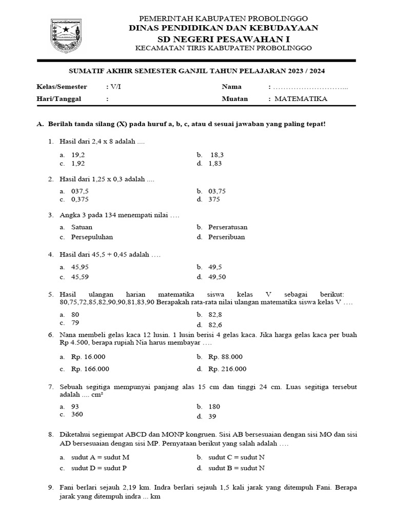 Sas Kelas 5 Matematika | PDF | Metode & Bahan Ajar | Griya & Taman