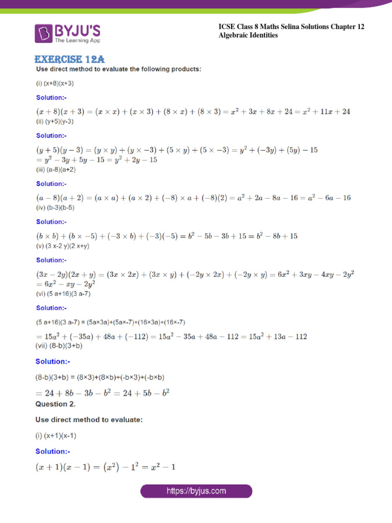 ICSE Class 8 Maths: Algebraic Identities | PDF