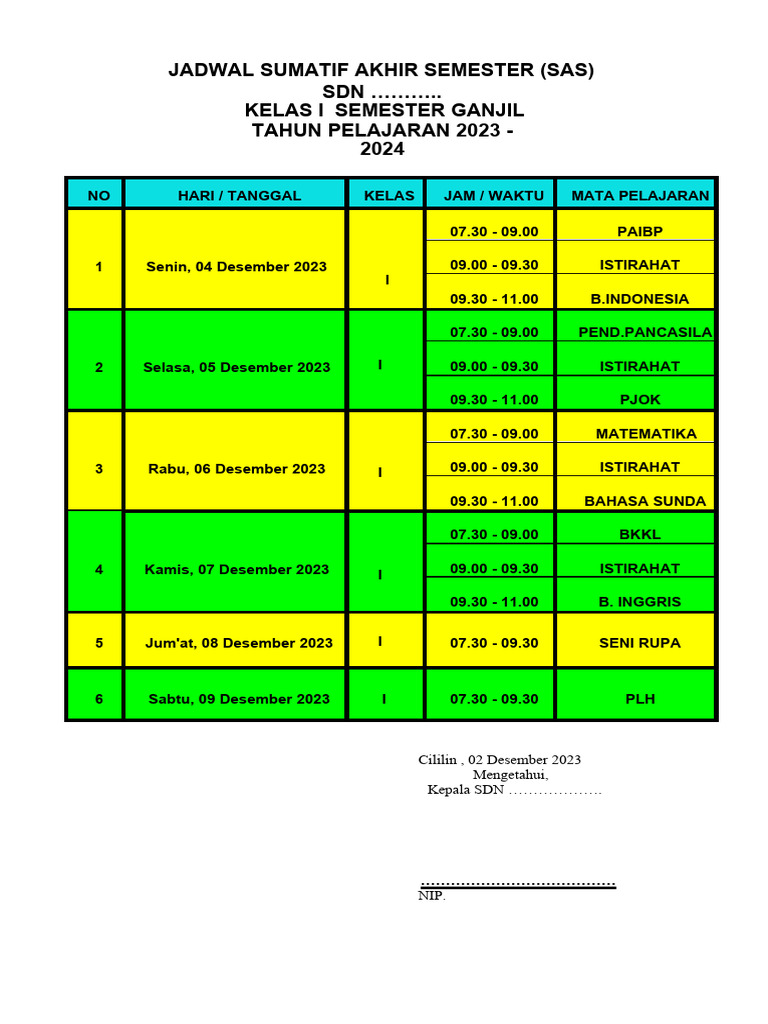 Jadwal Pas Dan Sas Ta 2023 2024 | PDF