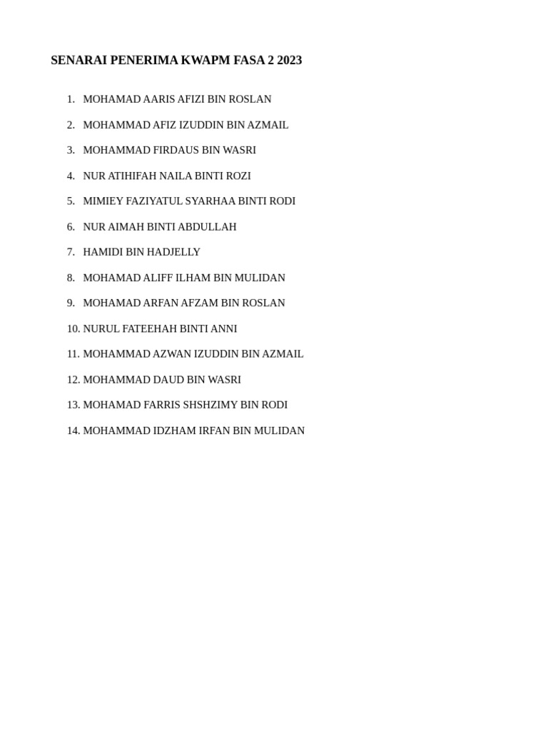 KWAPM Fasa 2 2023 Penerima | PDF