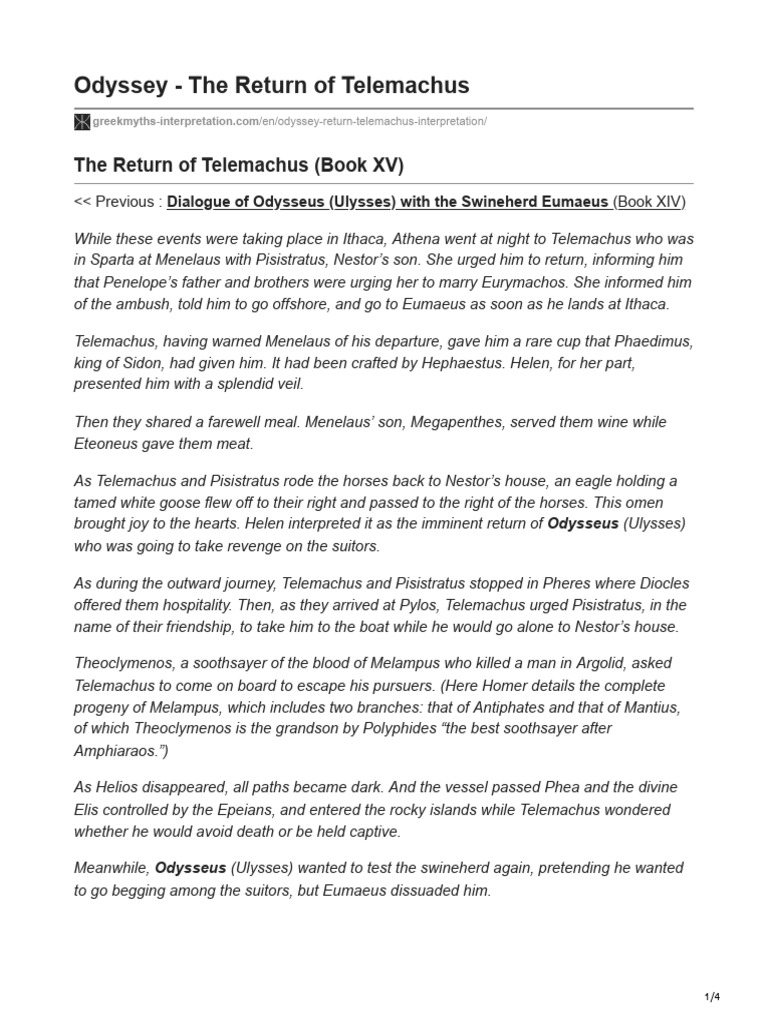 Odyssey - The Return of Telemachus | PDF | Mythology Books | Poems