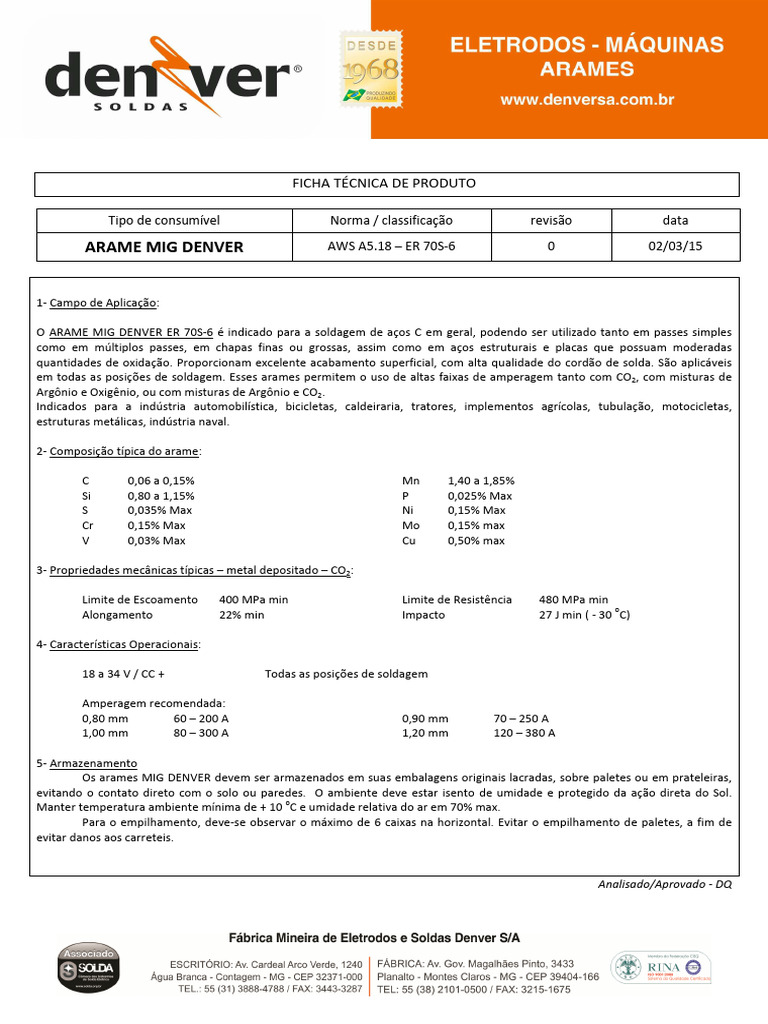 Arame MIG Denver - Rev00 - 02mar15 | PDF | Materiais | Química