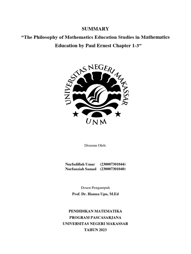 Group 1 Summary The Philosophy of Mathematics Education Chapter 1-3 | PDF | Filsafat