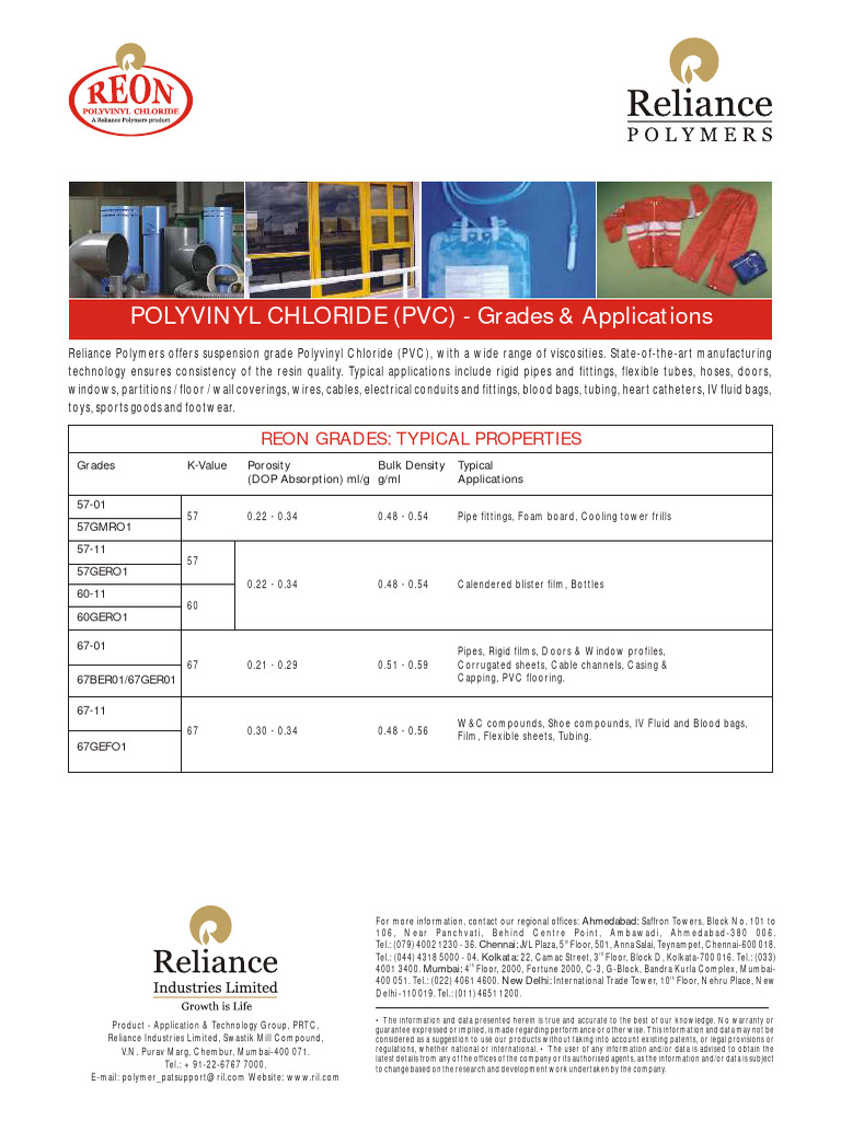 Reon - Leaflet - PVC Resin Type | PDF | Polyvinyl Chloride | Pipe (Fluid Conveyance)