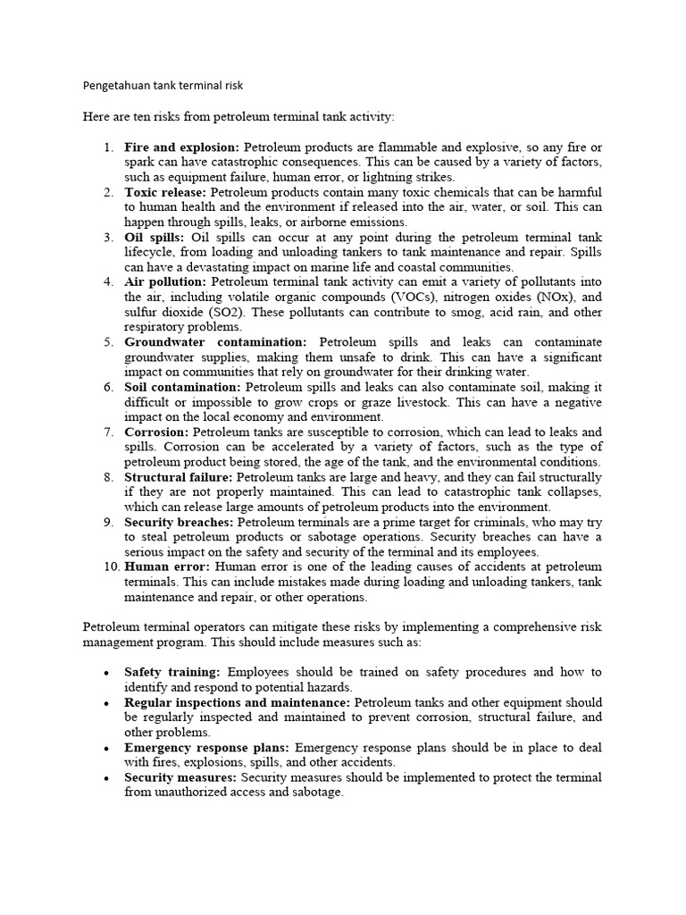 Pengetahuan Tank Terminal Risk | PDF | Oil Spill | Truck