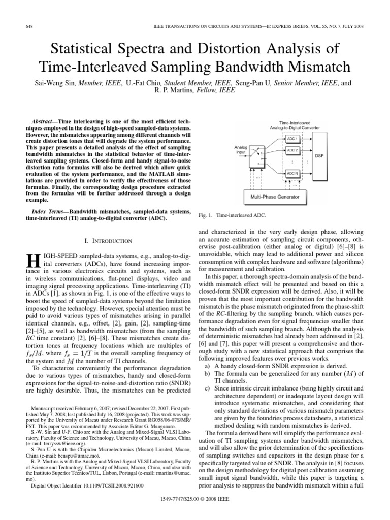 Statistical Spectra And Distortion Analysis Of Time Interleaved Sampling Bandwidth Mismatch