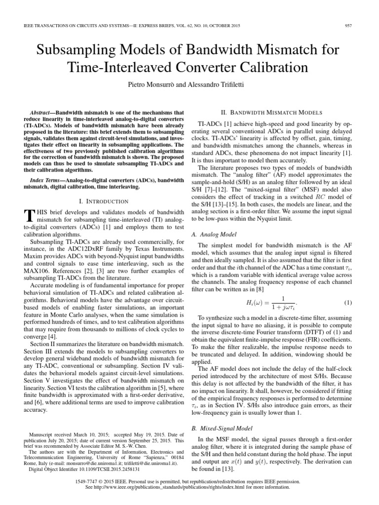 Subsampling Models Of Bandwidth Mismatch For Time Interleaved Converter Calibration