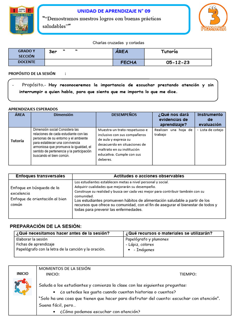 Sesión Tutoria 6-12-23 | PDF | Aprendizaje | Evaluación