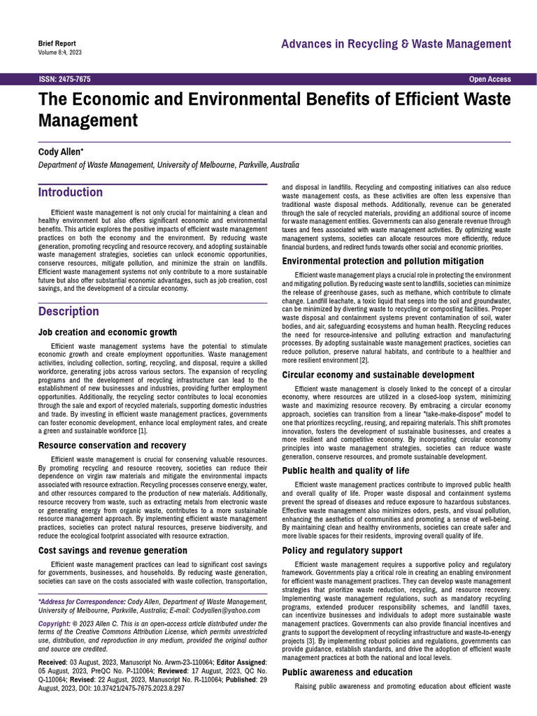 The Economic and Environmental Benefits of Efficient Waste Management ...