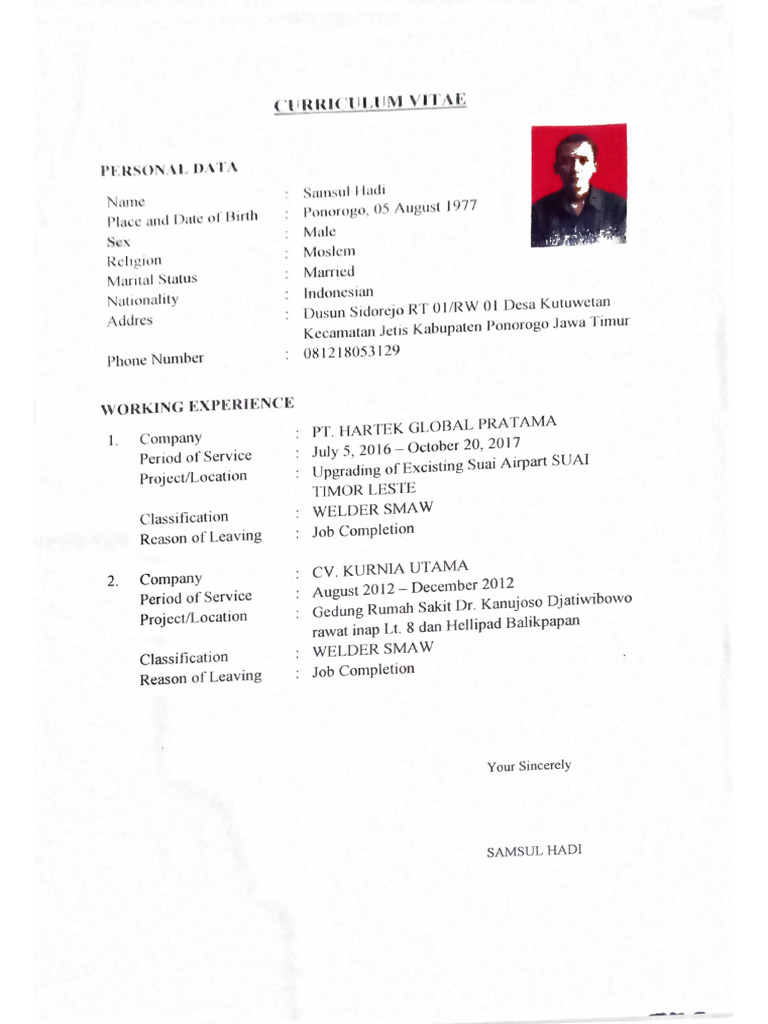 CV Samsul Hadi | PDF