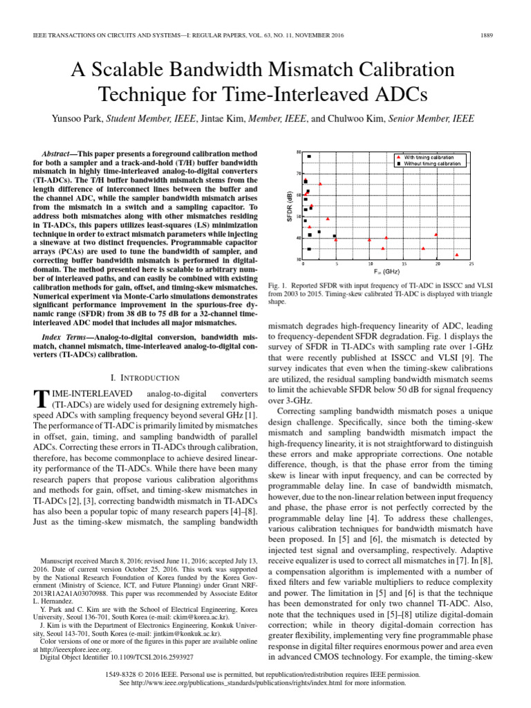 A Scalable Bandwidth Mismatch Calibration Technique For Time-Interleaved ADCs - Park2016 | PDF ...