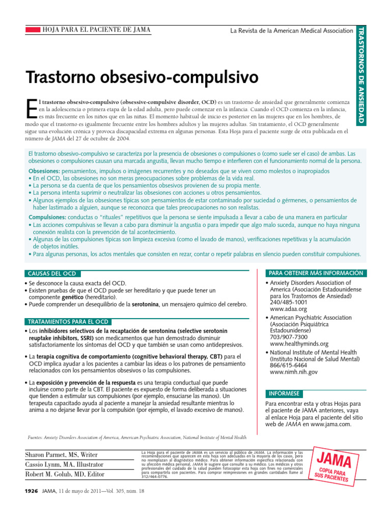 Trastorno Obsesivo-Compulsivo: Hoja para El Paciente de Jama ...