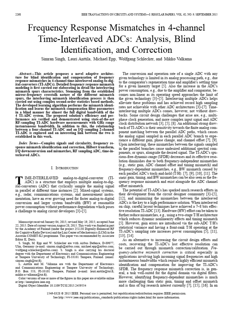 Frequency Response Mismatches in 4-Channel Time-Interleaved ADCs Analysis, Blind Identification ...