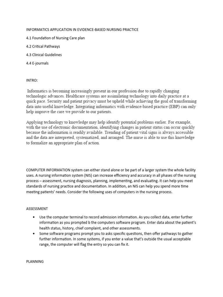 Informatics Application in Evidence (Report Content) | PDF | Health ... Informatics Application in Evidence (Report Content) | PDF | Health ...