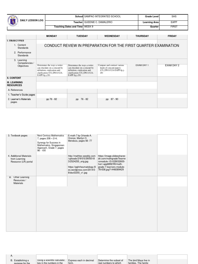 Conduct Review in Preparation For The First Quarter Examination | PDF | Numbers | Rational Number